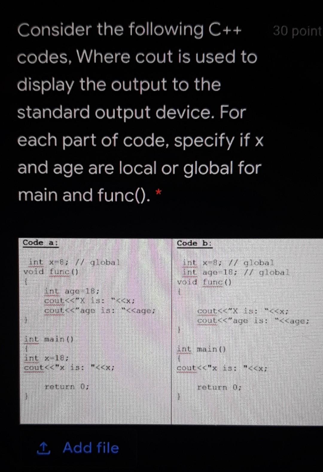 Solved 30 point Consider the following C++ codes, Where cout | Chegg.com
