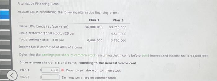 Solved Alternative Financing Plans Vatican Co, is | Chegg.com