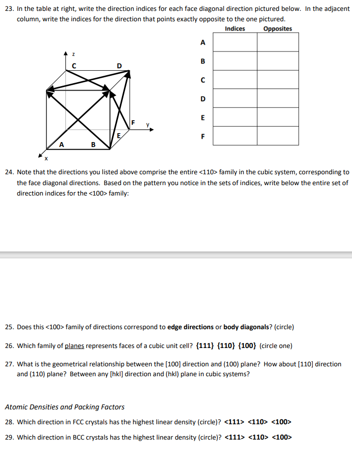 Solved In the table at right, write the direction indices | Chegg.com