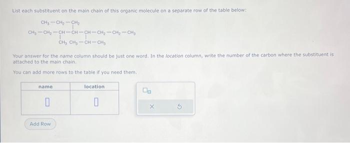 Solved List each substituent on the main chain of this | Chegg.com