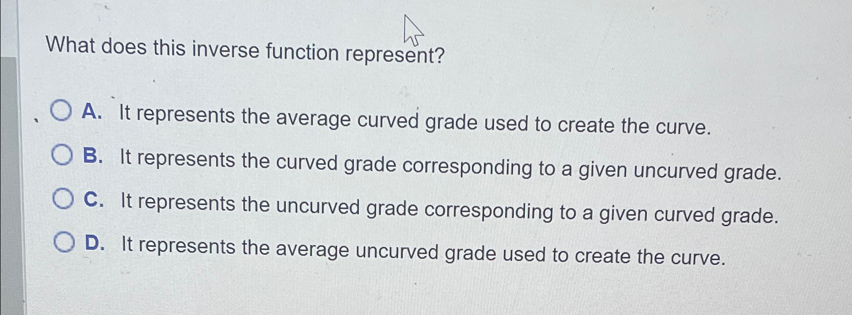 Solved What does this inverse function represent?A. ﻿It | Chegg.com