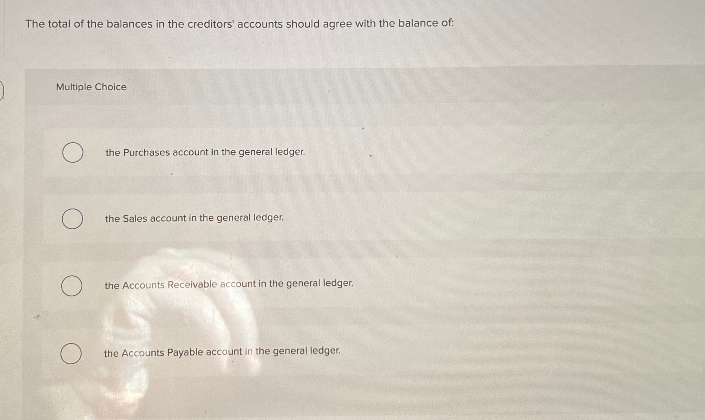 Solved The total of the balances in the creditors' accounts | Chegg.com