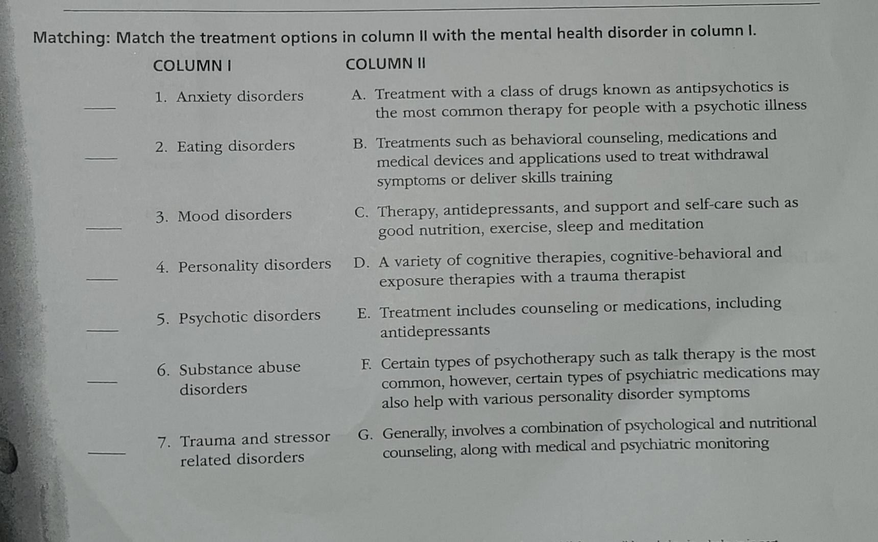 Solved Matching: Match the treatment options in column II | Chegg.com