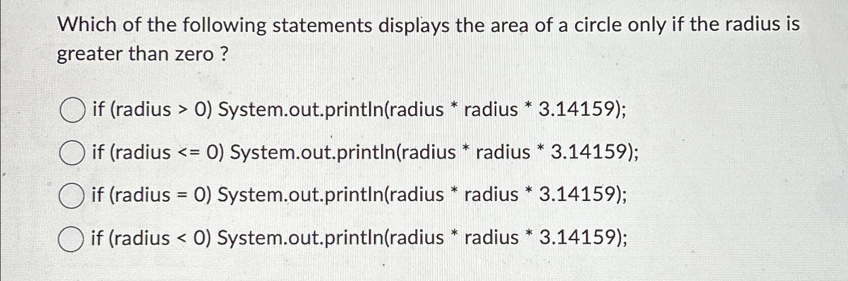 Solved Which of the following statements displays the area | Chegg.com
