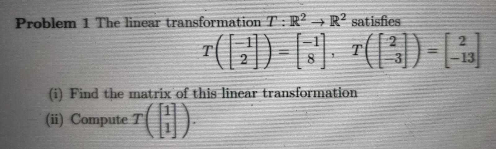 Solved Problem 1 The linear transformation T : R2 + R2 | Chegg.com