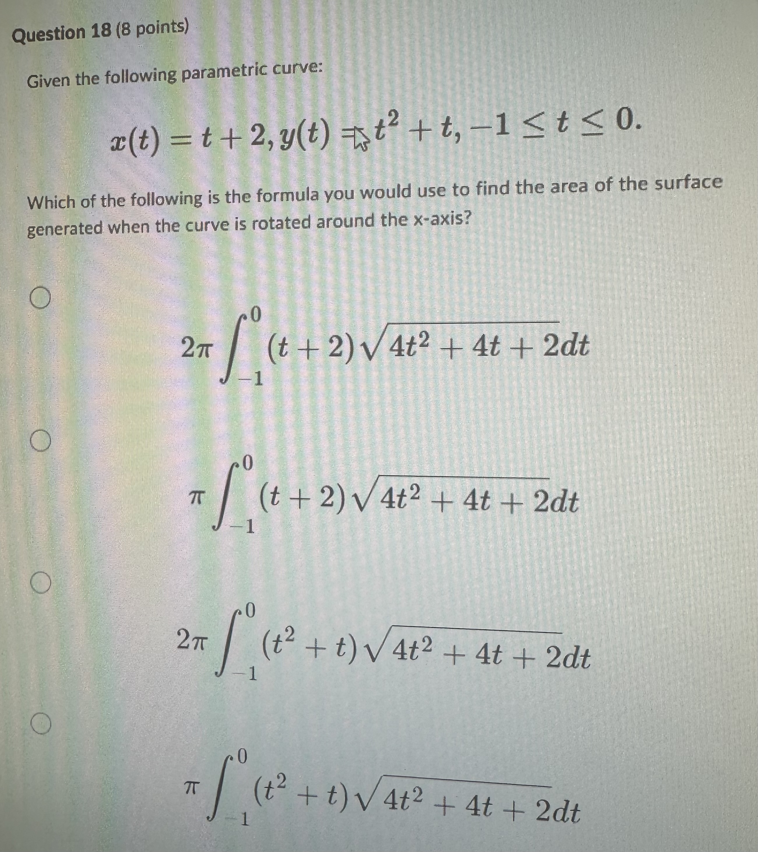 Solved Question 18 (8 ﻿points)Given the following parametric | Chegg.com