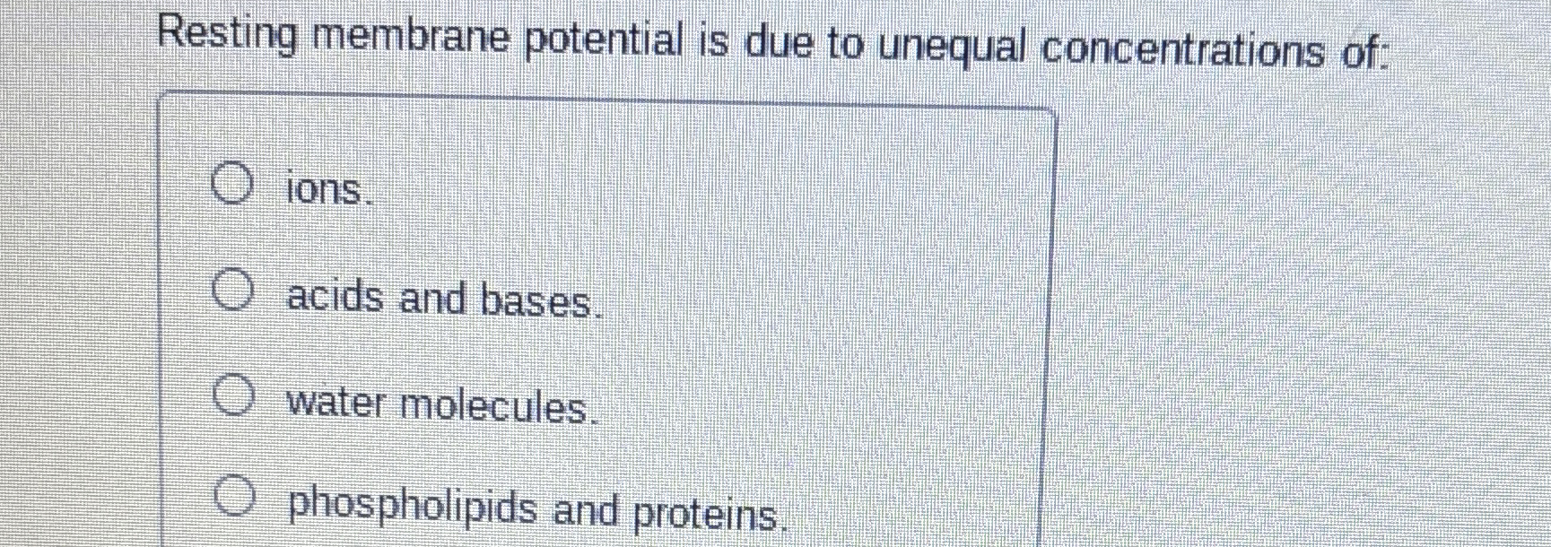 Solved Resting membrane potential is due to unequal | Chegg.com