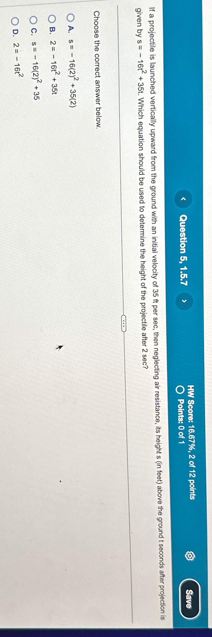 Solved Question 5, 1.5.7HW Score: 16.67%,2 ﻿of 12 | Chegg.com