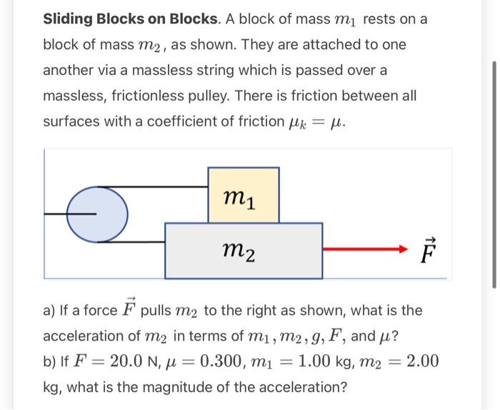 Solved Sliding Blocks on Blocks. A block of mass m1 rests on | Chegg.com
