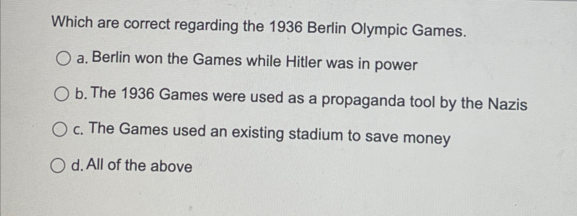 Solved Which are correct regarding the 1936 ﻿Berlin Olympic | Chegg.com