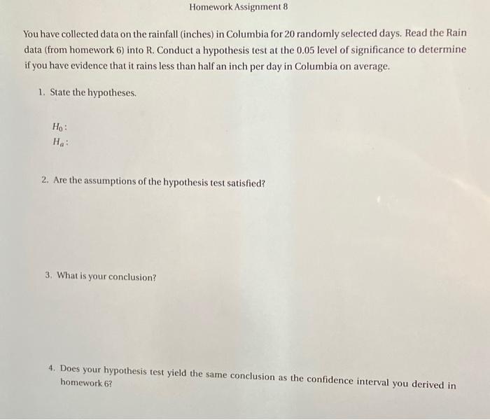 Solved Homework Assignment 8 You have collected data on the | Chegg.com Solved Homework Assignment 8 You have collected data on the | Chegg.com