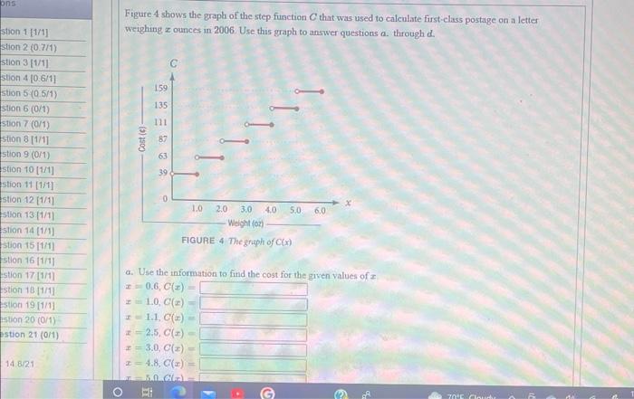 Solved Figure 4 shows the graph of the step function C that | Chegg.com