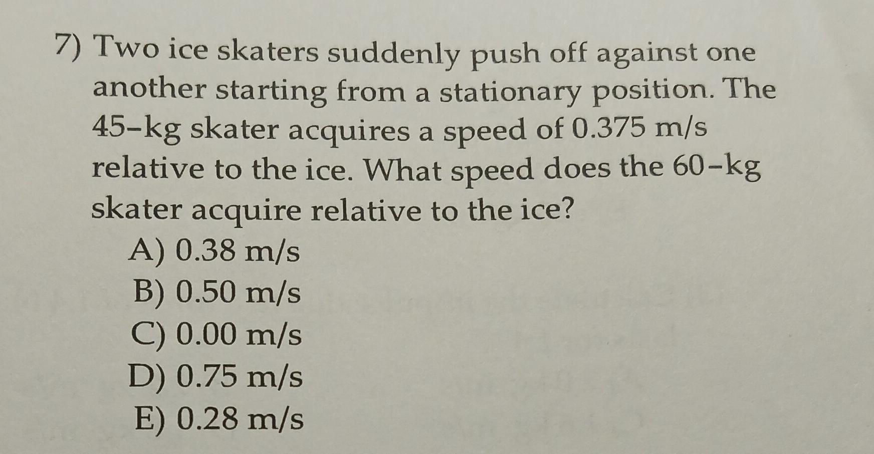 Solved 7) Two ice skaters suddenly push off against one | Chegg.com
