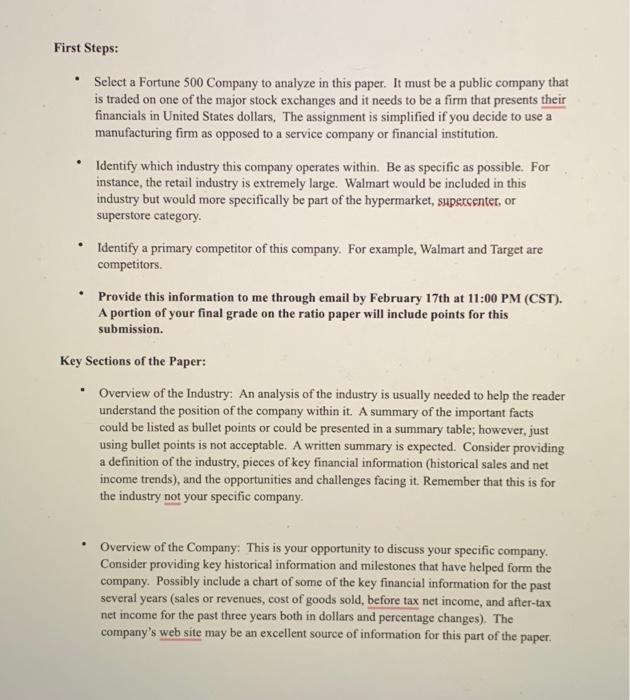 First Steps: - Select a Fortune 500 Company to | Chegg.com