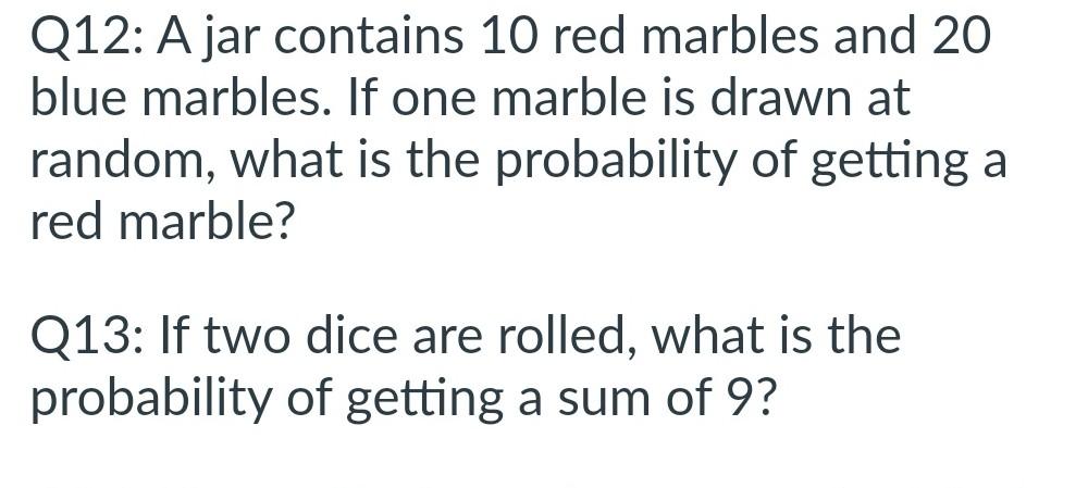 Solved Q12: A jar contains 10 red marbles and 20 blue | Chegg.com