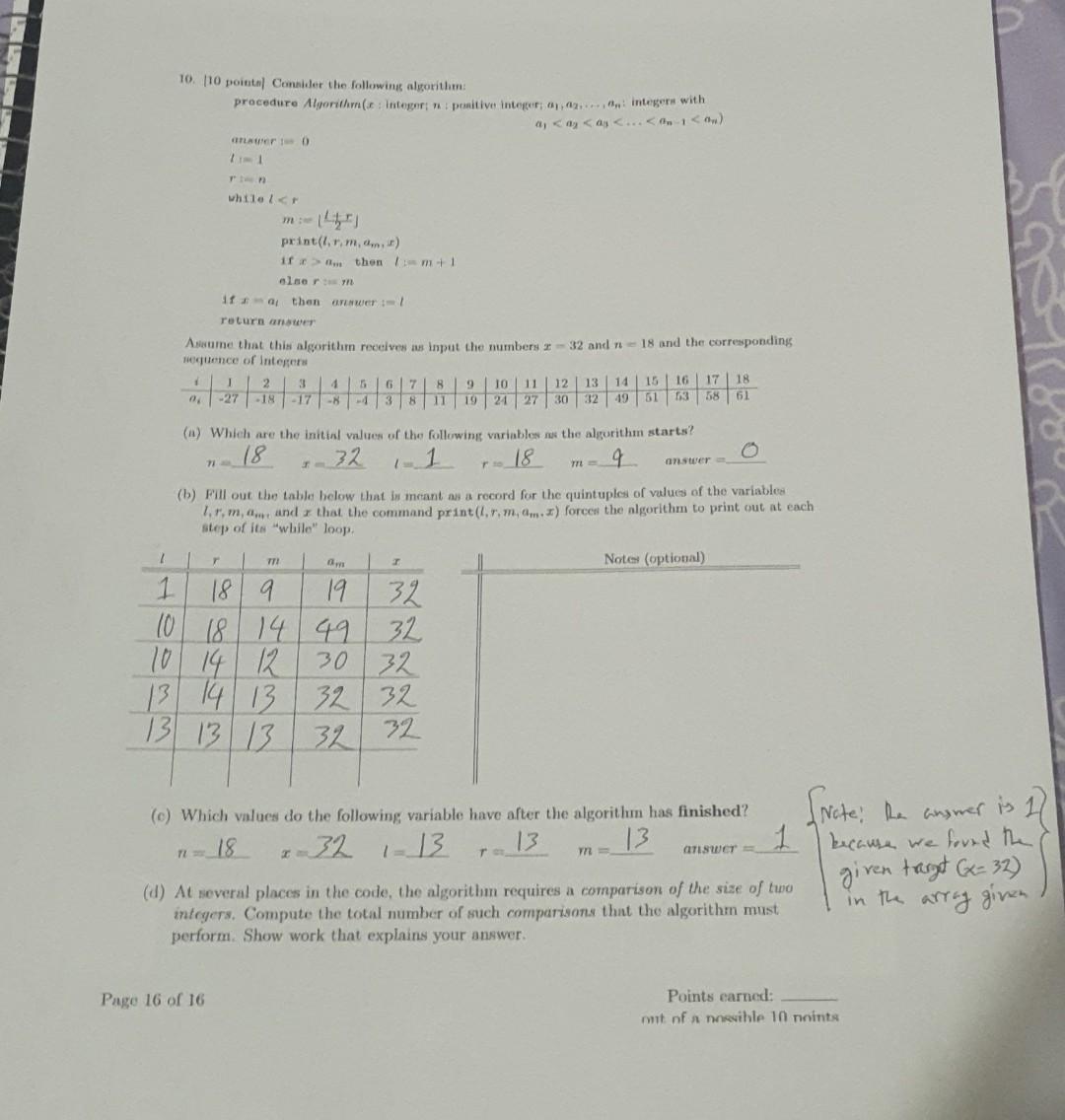 Solved 10. [10 points] Consider the following algorithm: | Chegg.com