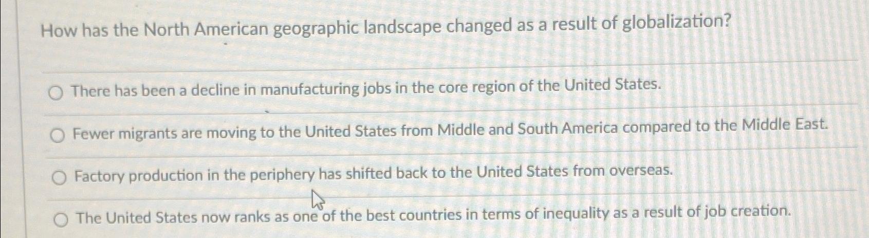 Solved How has the North American geographic landscape | Chegg.com