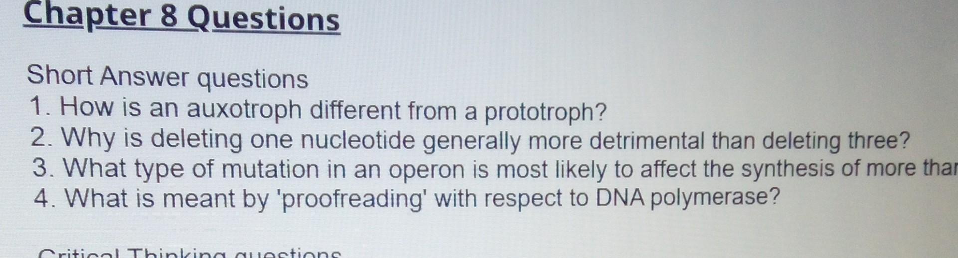 Solved Short Answer questions 1. How is an auxotroph | Chegg.com
