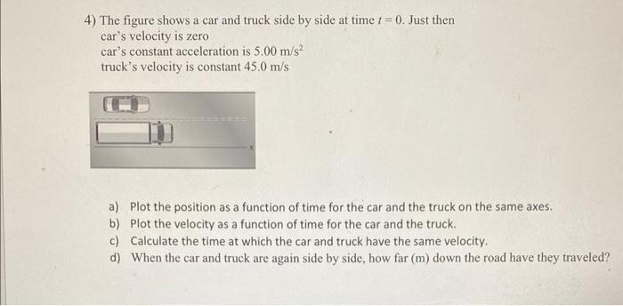 Solved 4) The figure shows a car and truck side by side at | Chegg.com