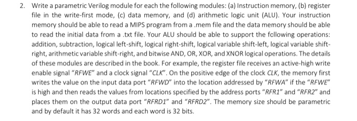 2. Write a parametric Verilog module for each the | Chegg.com