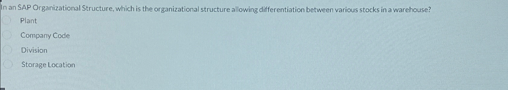 Solved In an SAP Organizational Structure, which is the | Chegg.com