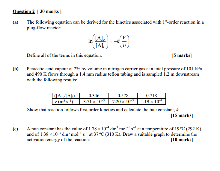 Solved Question 2 [ 30 ﻿marks ](a) ﻿The following equation | Chegg.com