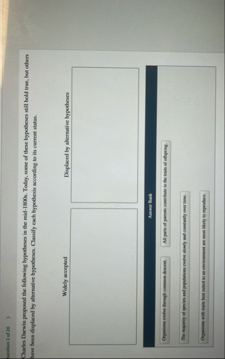 Solved uestion 1 ﻿of 28Charles Darwin proposed the following | Chegg.com