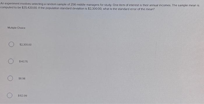 Solved An experiment involves selecting a random sample of | Chegg.com