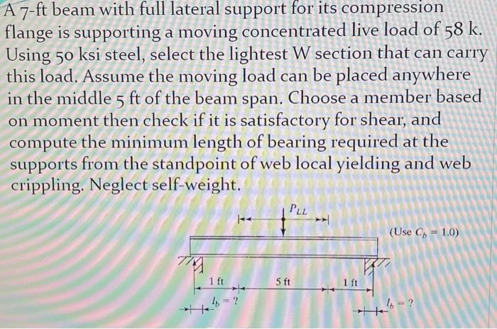 Solved A 7 -ft beam with full lateral support for its | Chegg.com