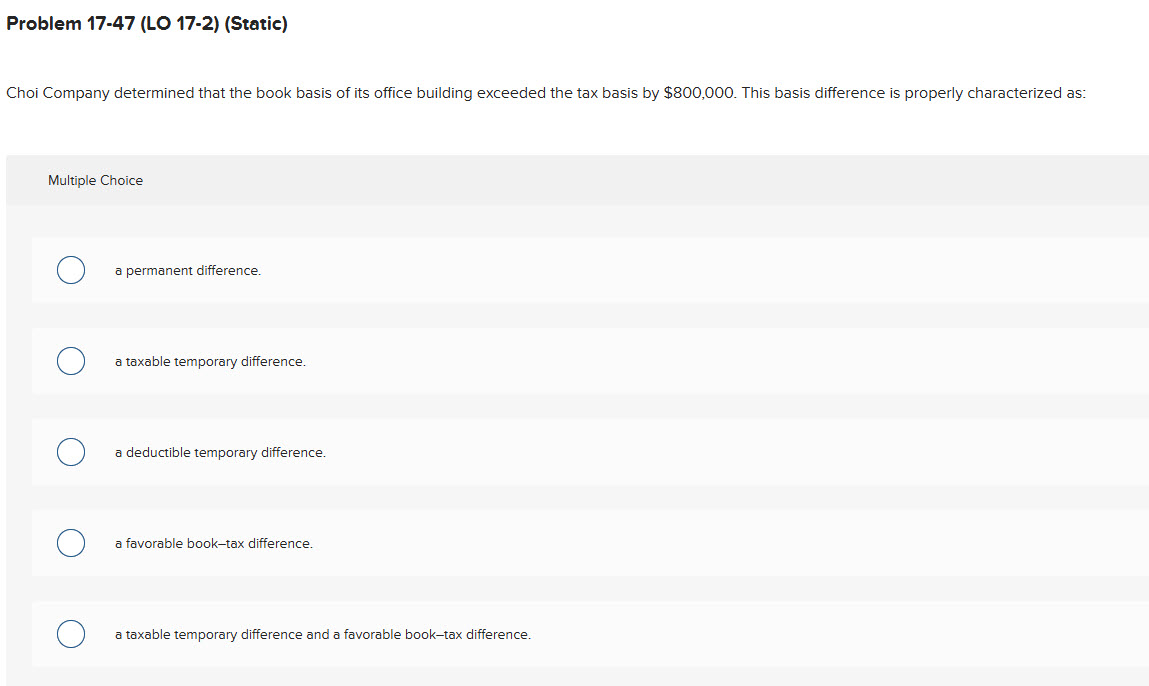 Solved Problem 17-47 (LO 17-2) (Static)Choi Company | Chegg.com