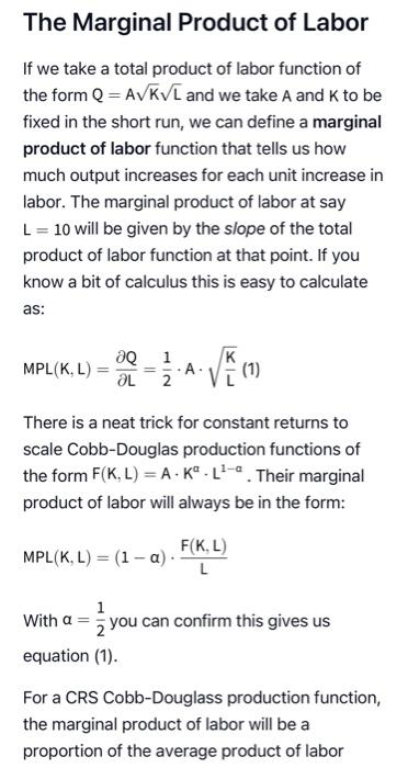 Solved The Marginal Product of Labor If we take a total | Chegg.com