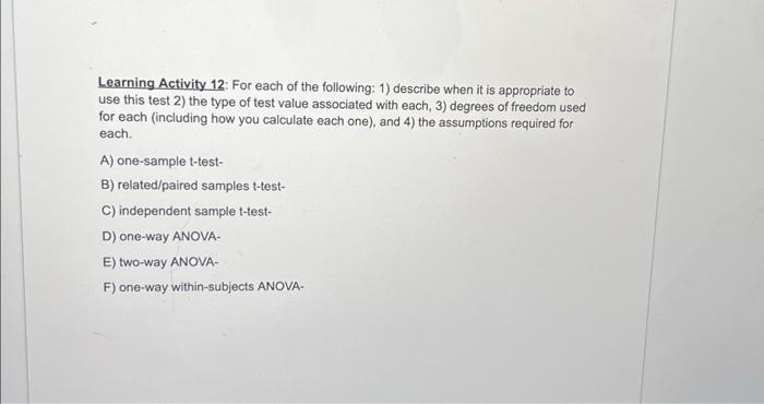 Solved Learning Activity 12: For each of the following: 1) | Chegg.com