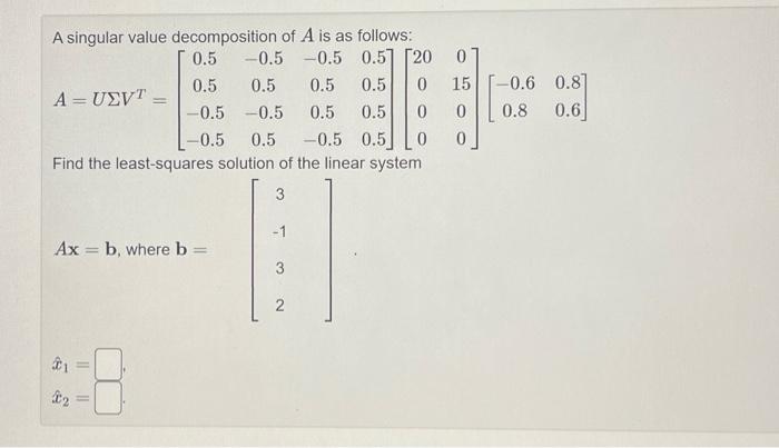 Solved A singular value decomposition of A is as follows: | Chegg.com