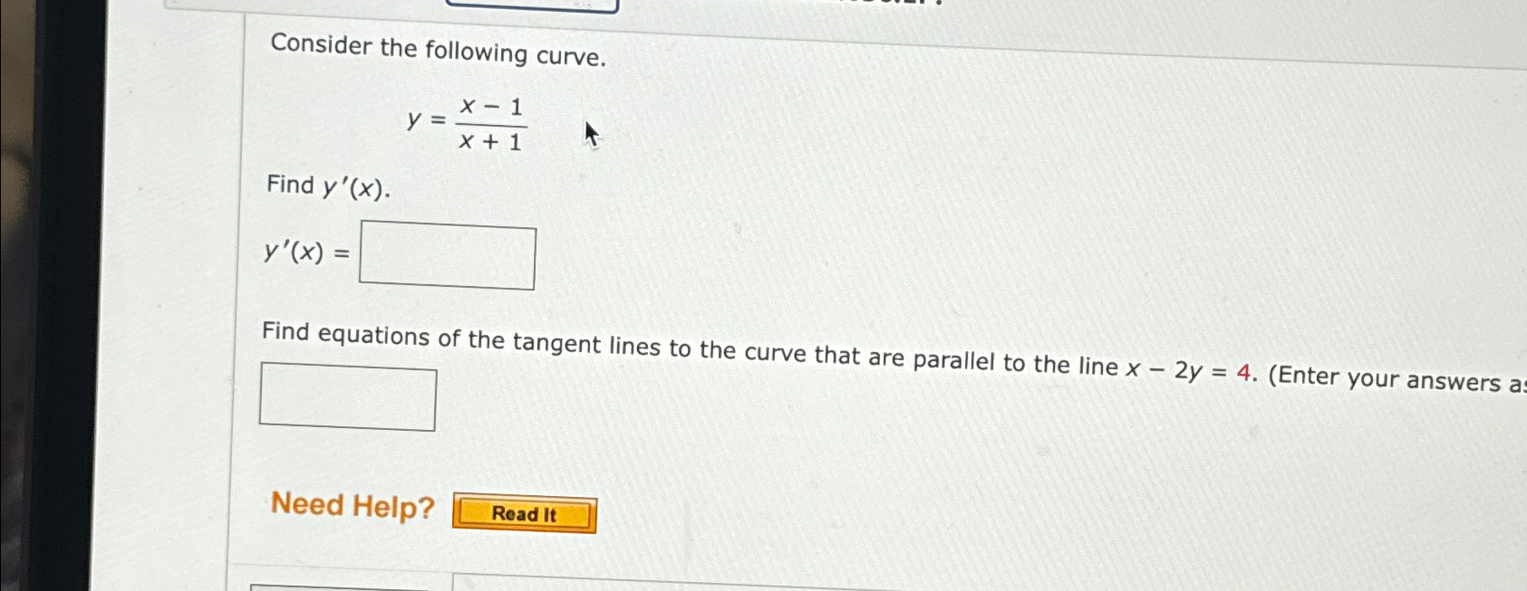 Solved Consider the following curve.y=x-1x+1Find | Chegg.com