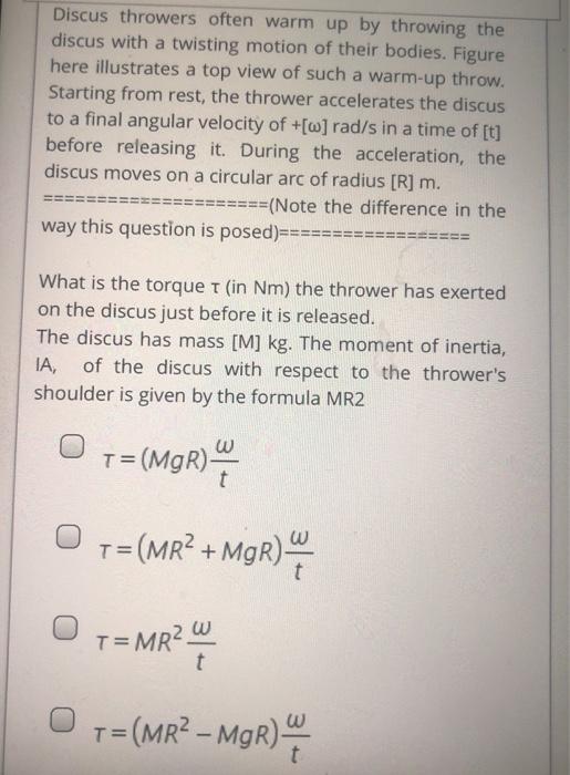 Solved at Discus throwers often warm up by throwing the | Chegg.com