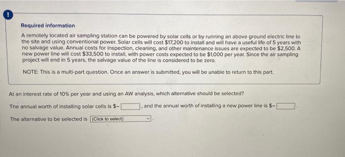 [Solved]: Required information A remotely located air sampl