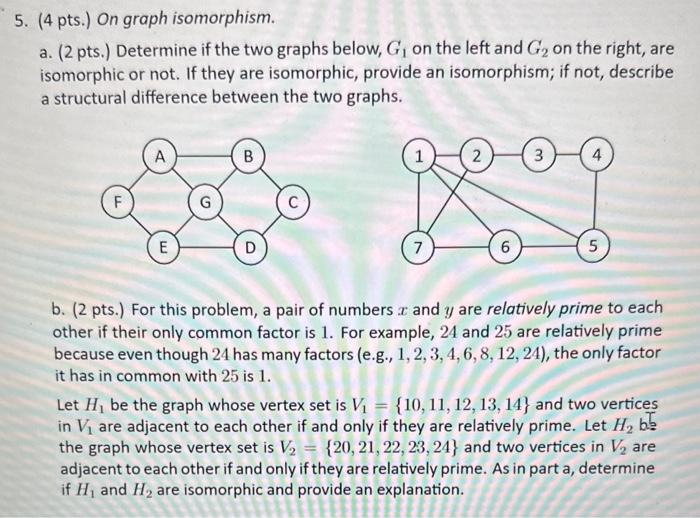 Solved (4 pts.) On graph isomorphism. a. ( 2 pts.) Determine | Chegg.com