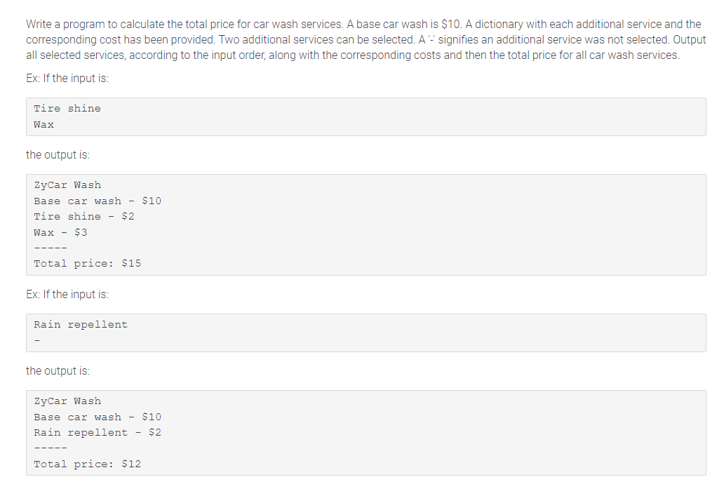Solved Write a program to calculate the total price for car | Chegg.com