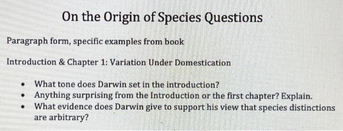 Solved On the Origin of Species Questions Paragraph form, | Chegg.com