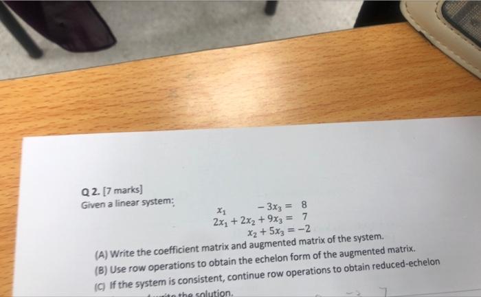 Solved Q2. [7 marks] Given a linear system: | Chegg.com