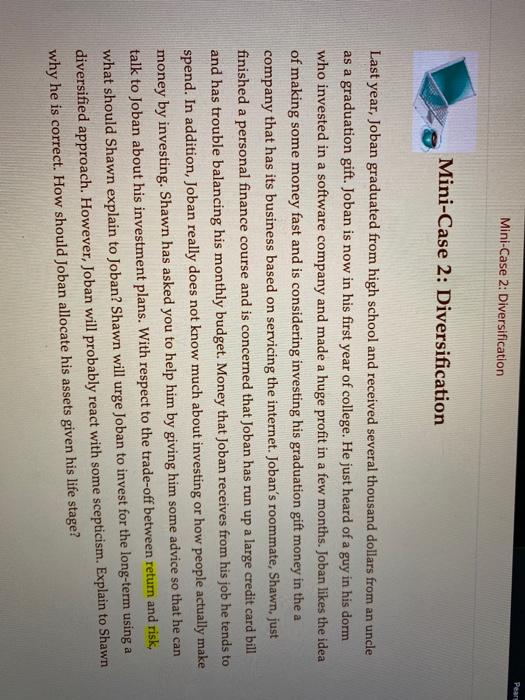Pear Mini-Case 2: Diversification Mini-Case 2: | Chegg.com
