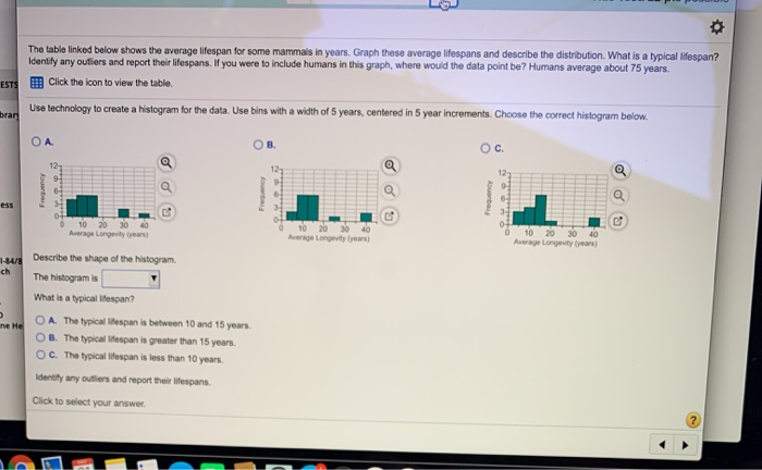 The table linked below shows the average lifespan for | Chegg.com