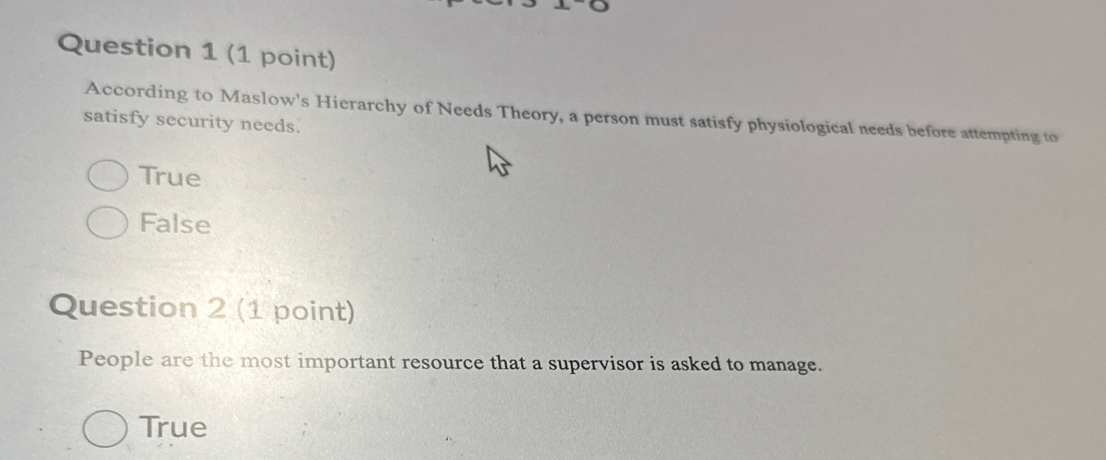 Solved Question 1 (1 ﻿point)According to Maslow's Hierarchy | Chegg.com