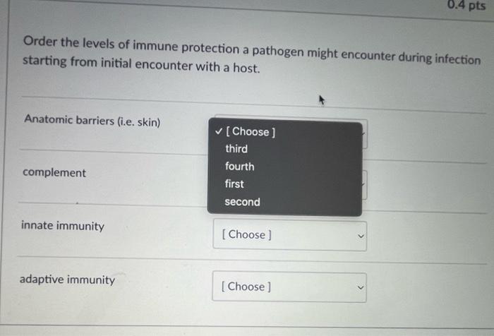 Solved Order the levels of immune protection a pathogen | Chegg.com