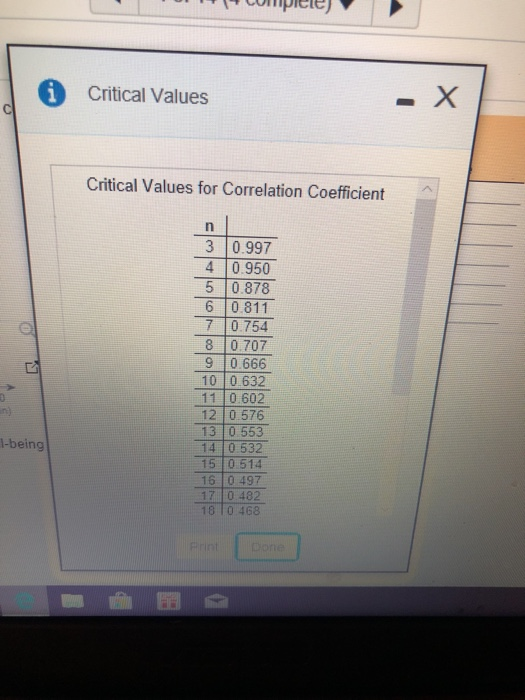 Solved Critical Values X C Critical Values for Correlation | Chegg.com