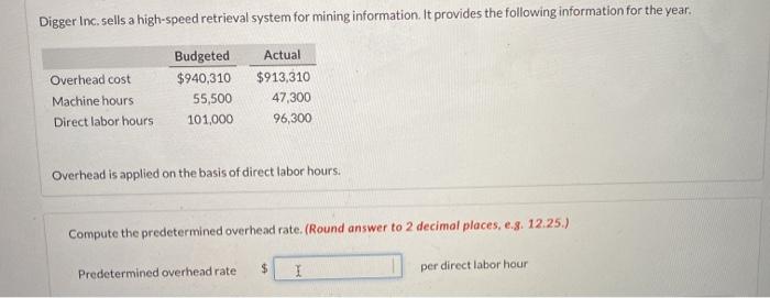 Solved Digger Inc. sells a high-speed retrieval system for | Chegg.com