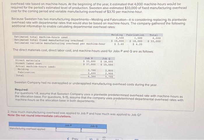 Solved overhead rate based on machine-hours. At the | Chegg.com