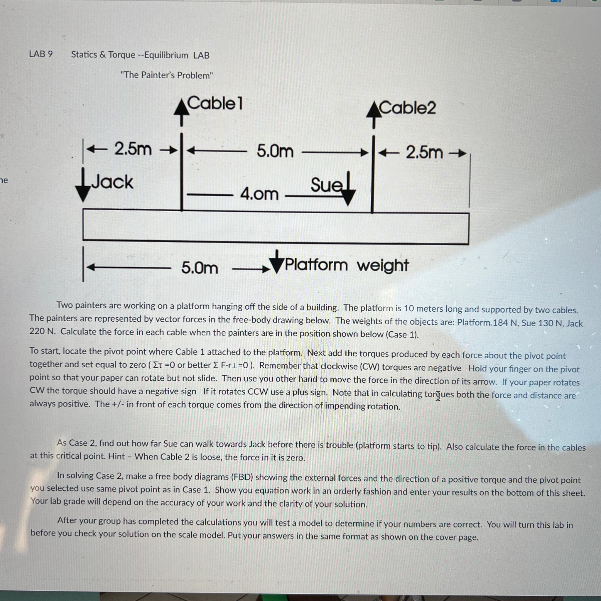 Solved LAB 9 ﻿Statics & Torque --Equilibrium | Chegg.com
