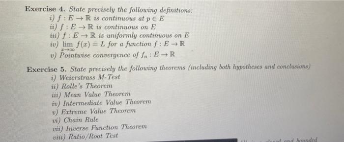 Solved Exercise 4. State precisely the following | Chegg.com