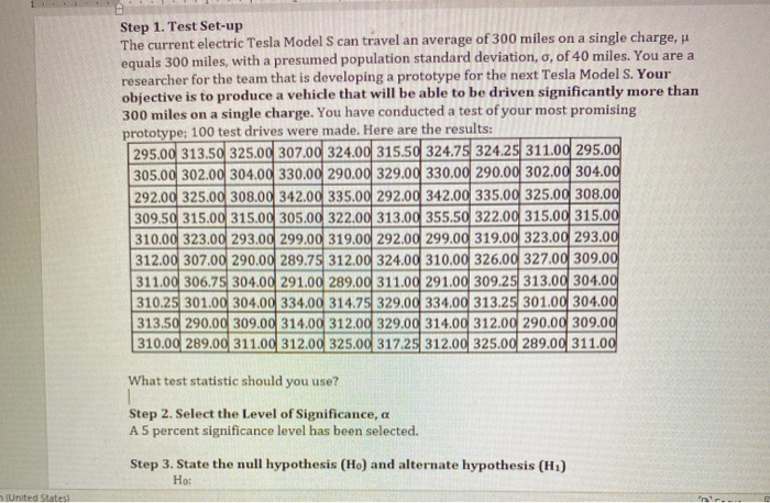 Solved Step 1. Test Set-up The current electric Tesla Model | Chegg.com